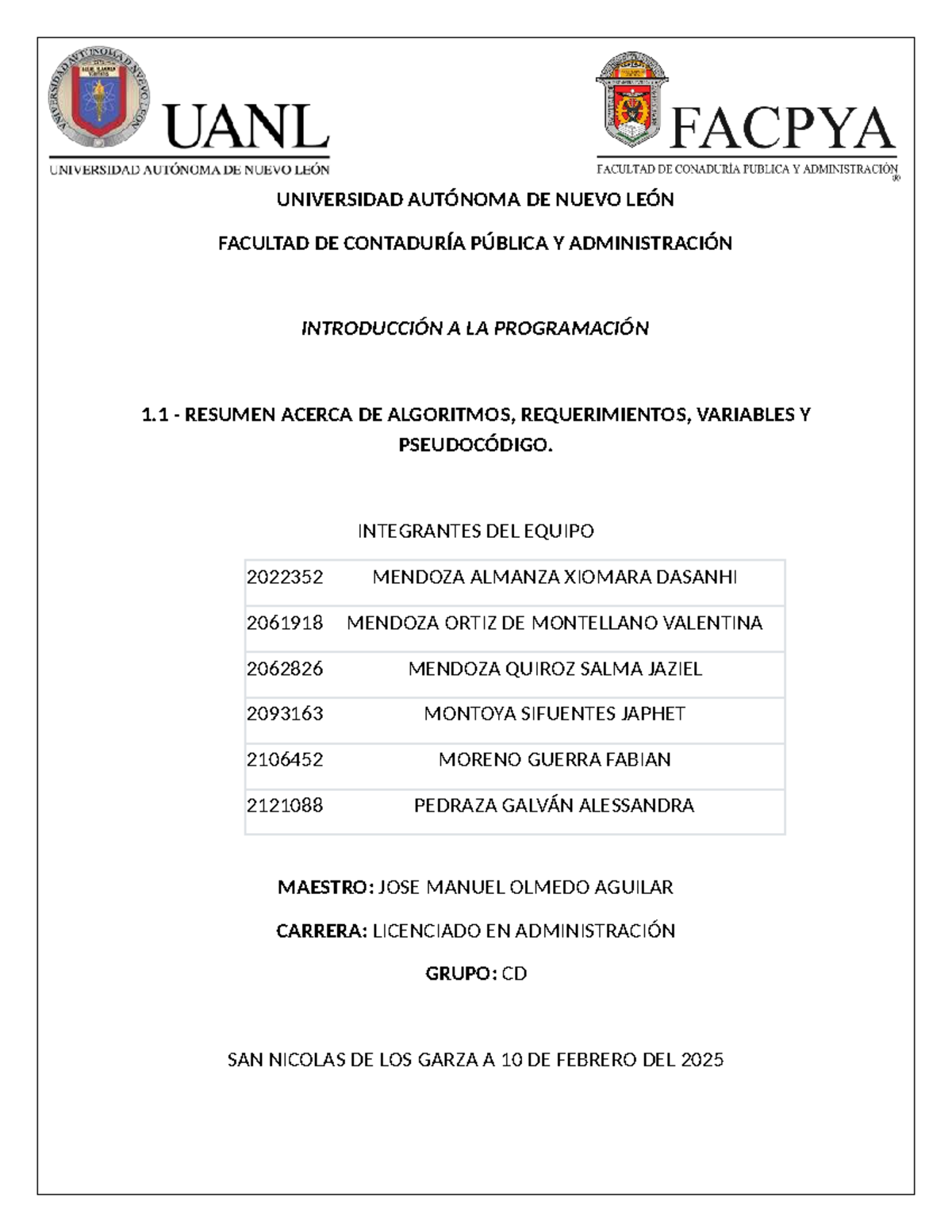 Resumen de Algoritmos, Requerimientos, Variables y Pseudocódigo - 1.1 ...