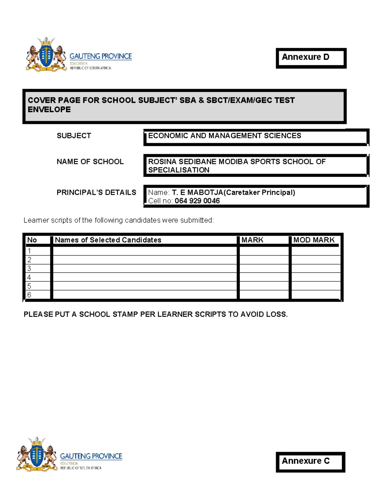 GEC Curriculum Test Cover Pages for SBA 2025 - EMS - Studocu