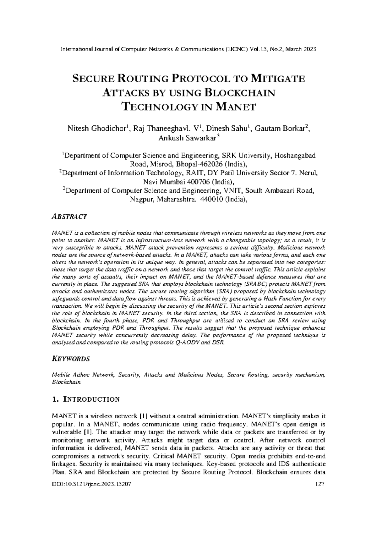 Secure Routing Protocol to Mitigate Attacks in MANET Using Blockchain ...