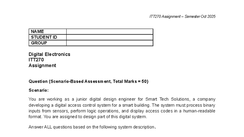 ITT270 Digital Electronics Assignment - Oct 2025 Overview - Studocu