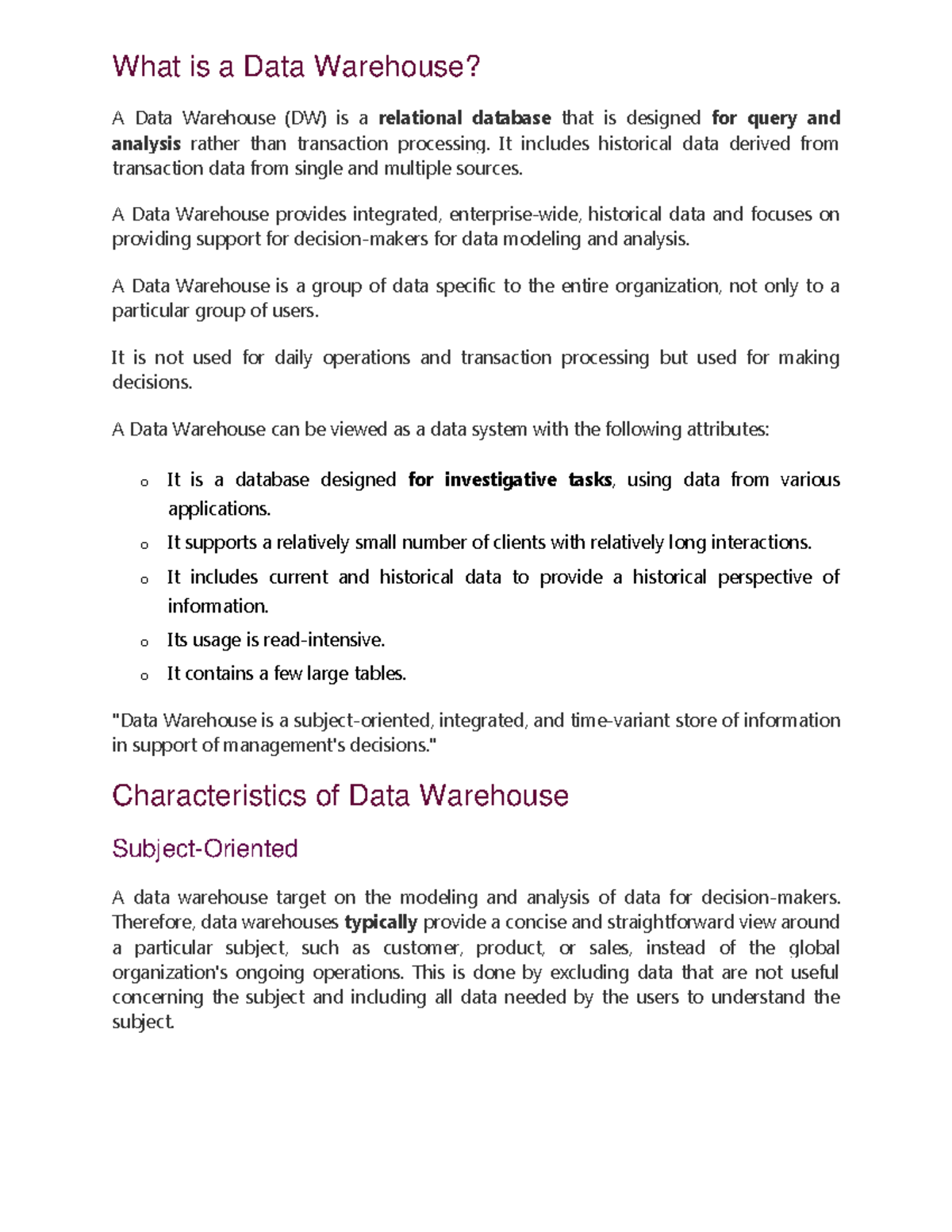 Data Warehouse Overview: Key Concepts and Benefits - Studocu