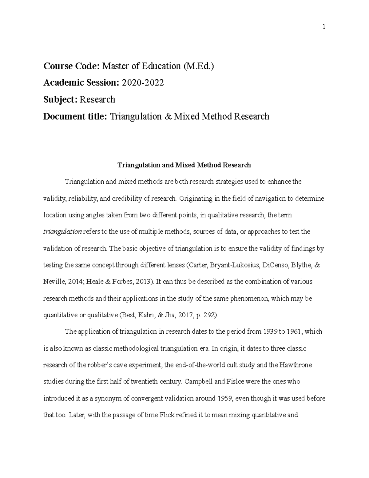 Triangulation and mixed methods in research - M.Ed. study notes - Studocu