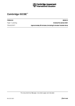0520 s24 ms 13 - IGCSE FRENCH 0520 - This document consists of 3 ...