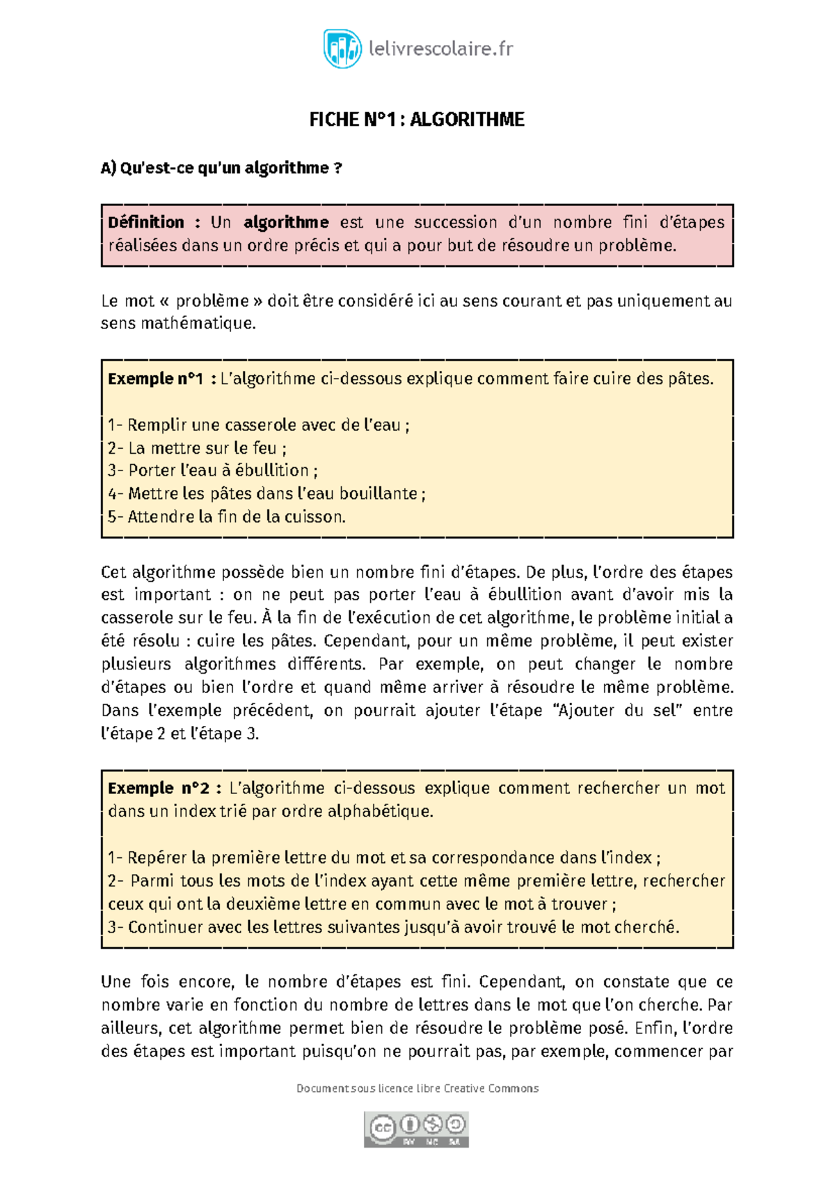 Algorithme en Langage Naturel - Fiche 1: Concepts et Exemples - Studocu