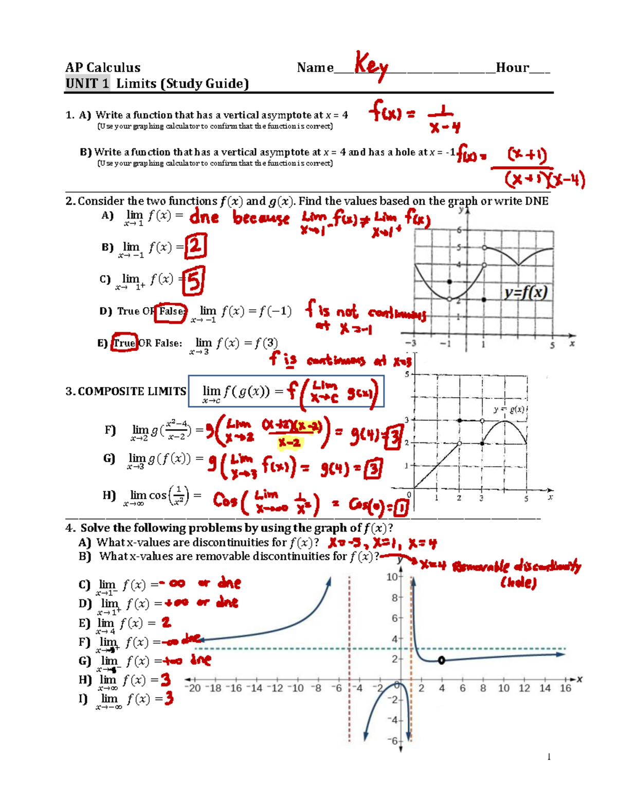 AP Calculus AP1 Study Guide: Limits & Discontinuities - Studocu