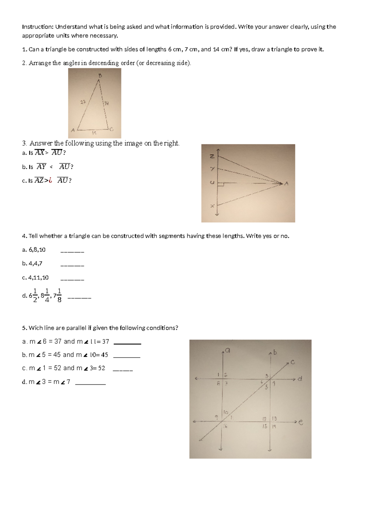 MATH 101 Remedial Activity on Triangle Construction & Angles - Studocu
