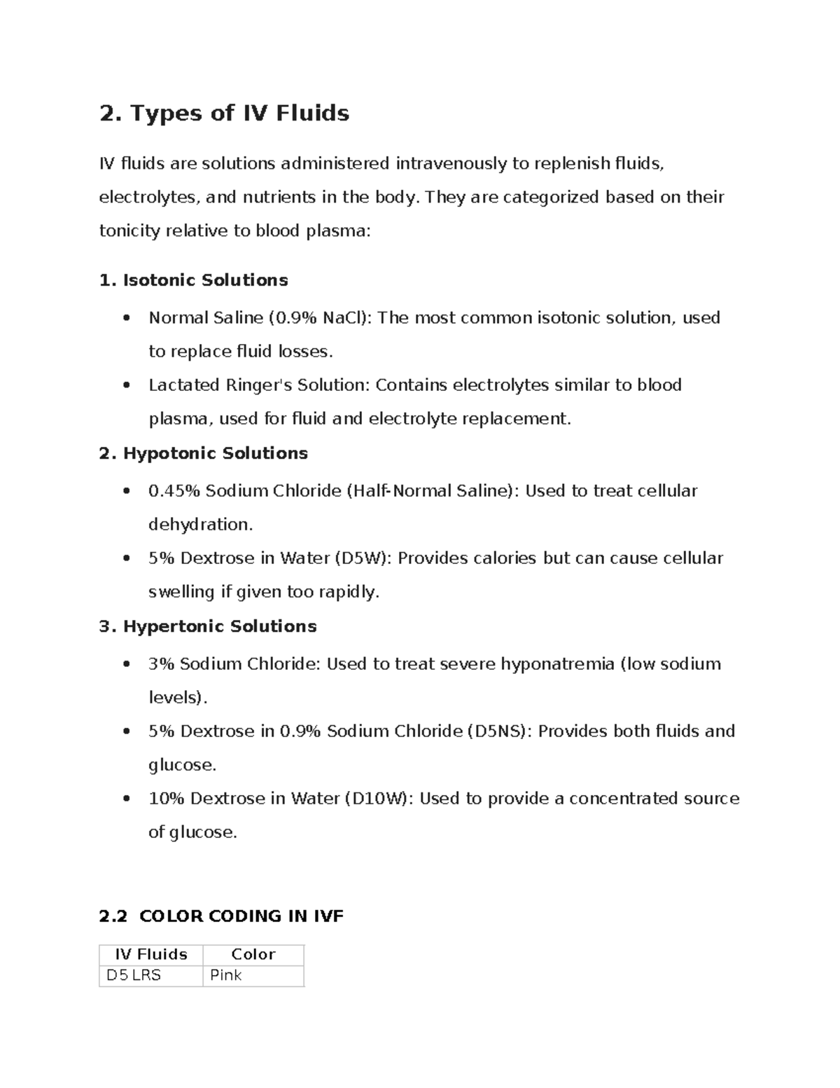 Types of IV Fluids: An Overview of Solutions and Their Uses - Studocu