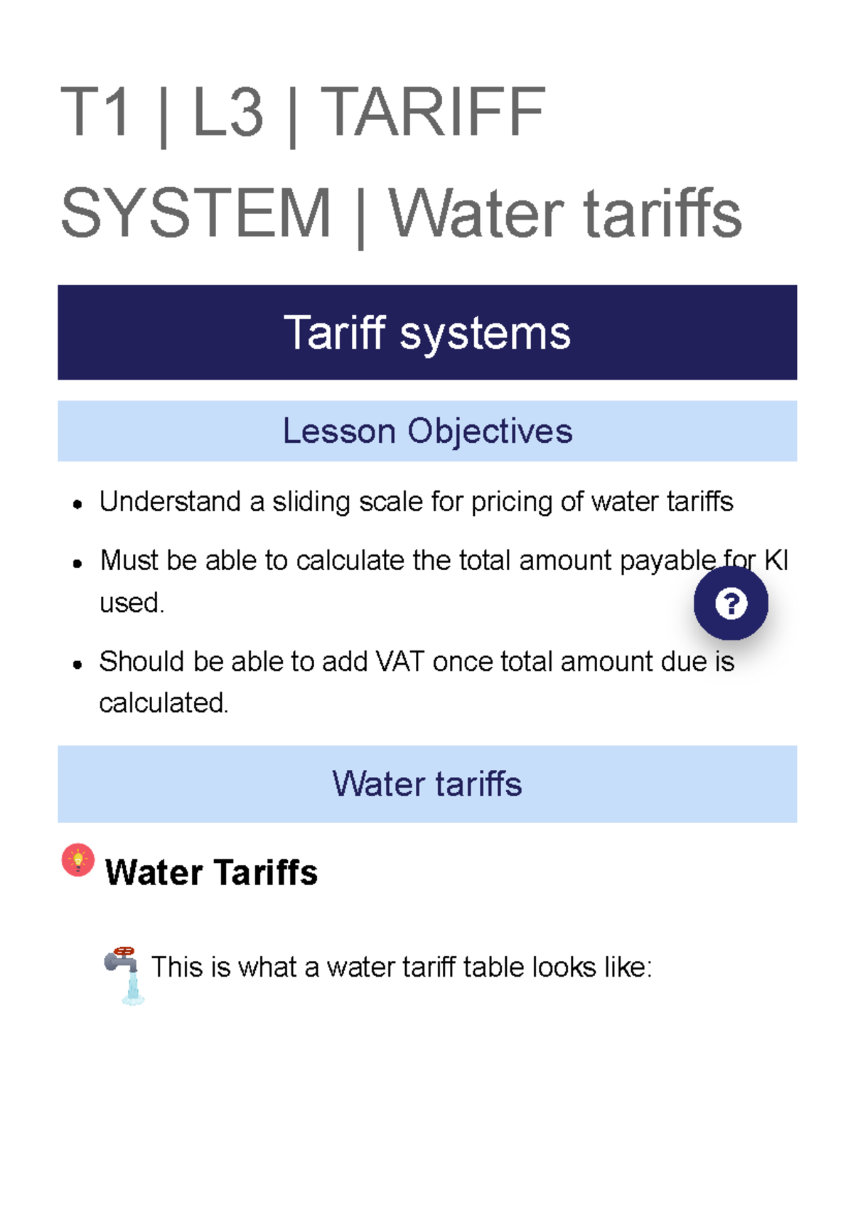 Water Tariff Calculation Guide: Math Literacy 12E - Lesson on VAT ...