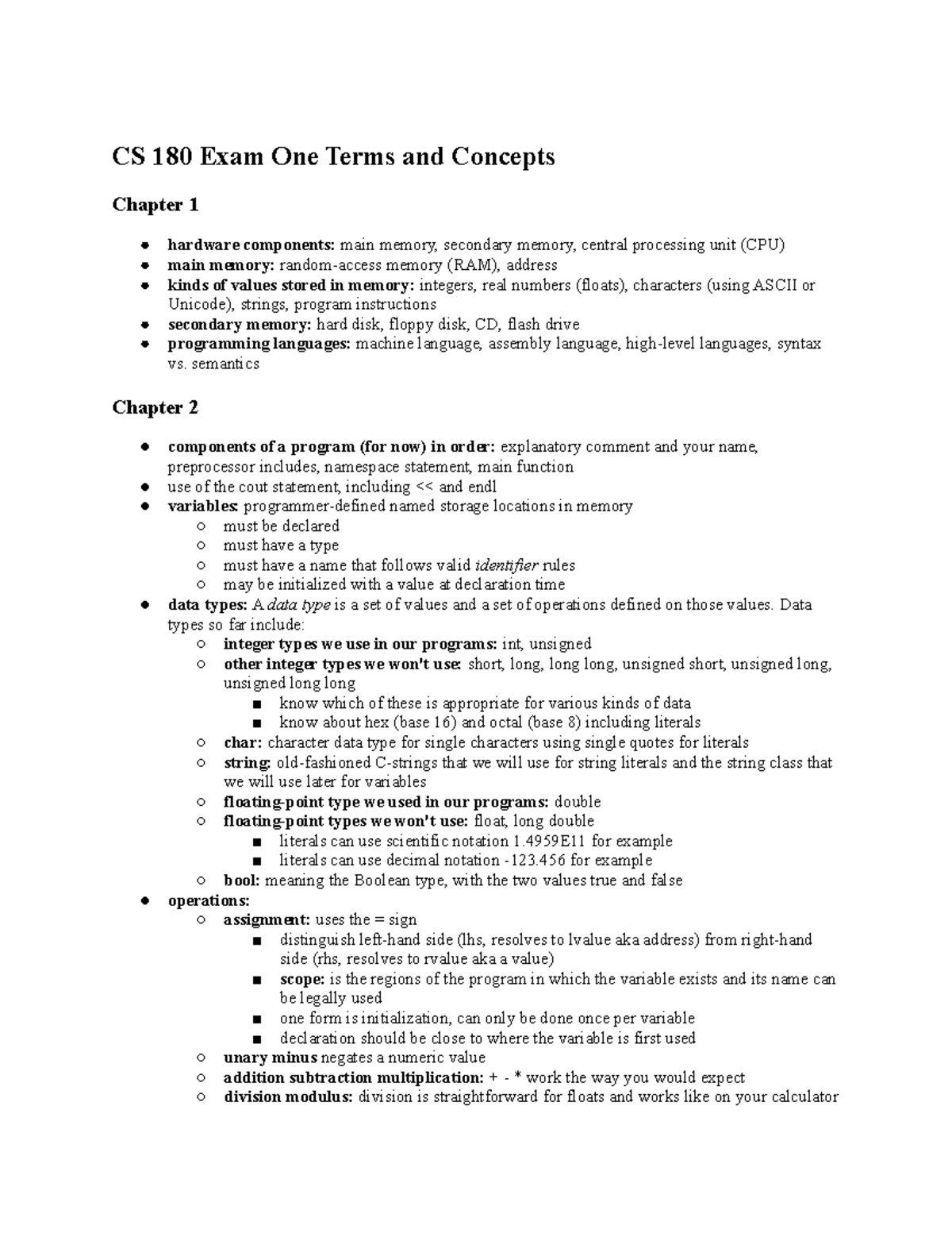 CS 180 Test 1 Study Guide: Chapters 1-3 Concepts and Terms - Studocu