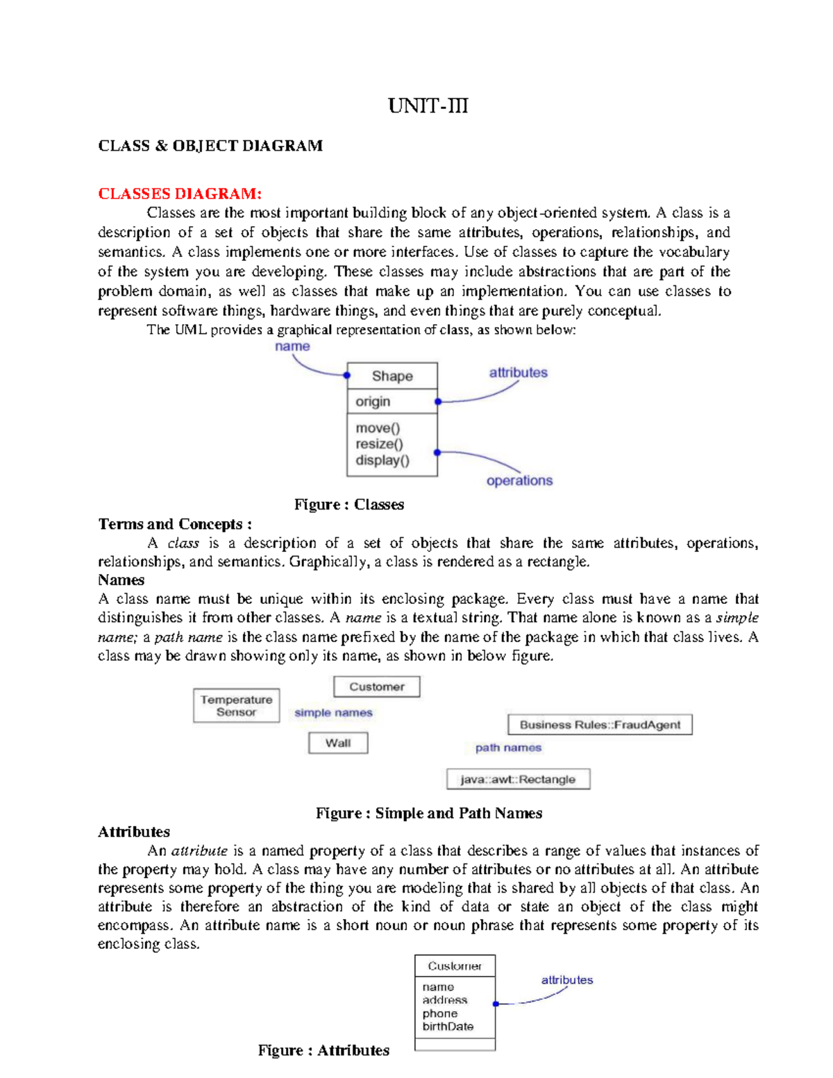 Unit-III OOAD: Understanding class and object diagrams in UML - Studocu