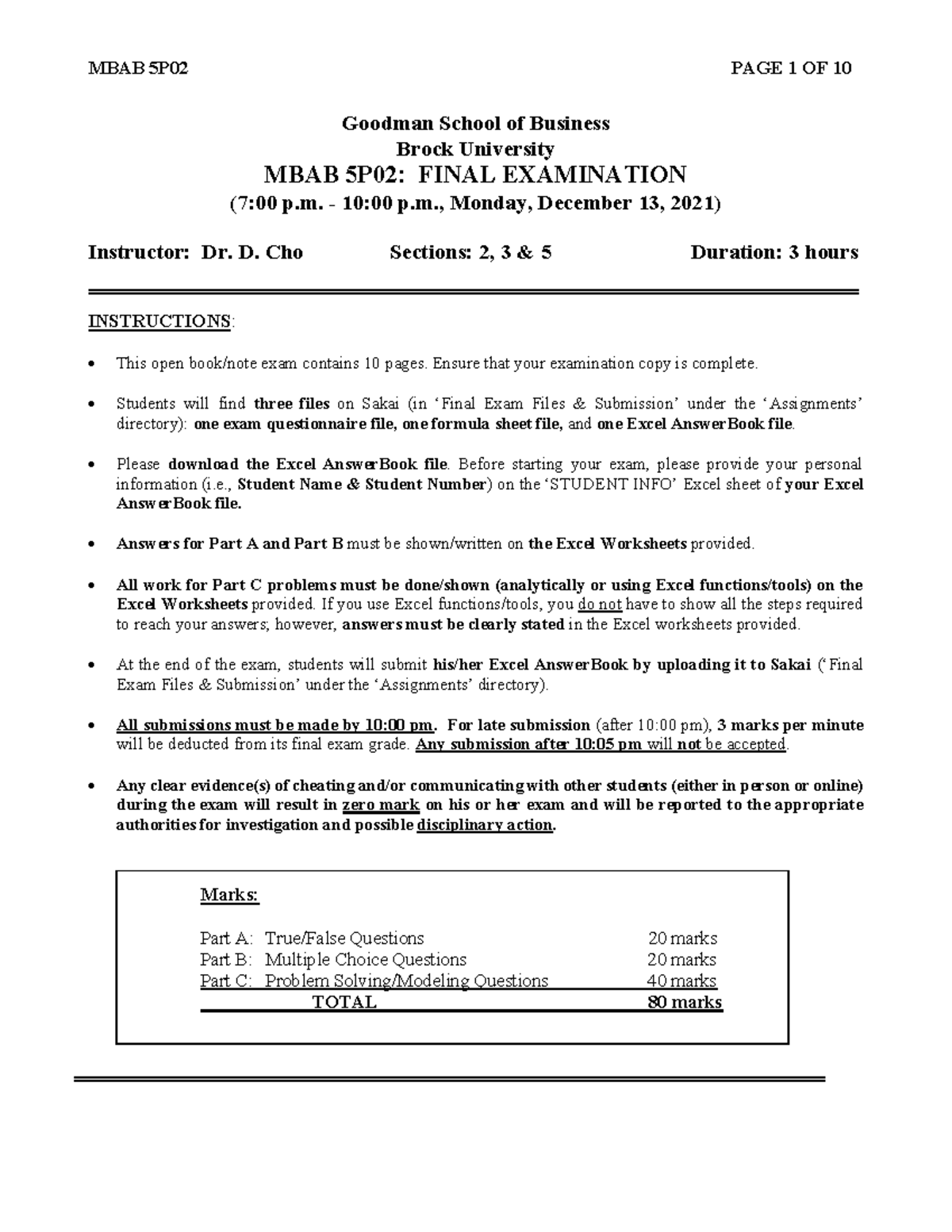 MBAB 5P02 Final Exam Guidelines and Content Overview F2021 - Studocu