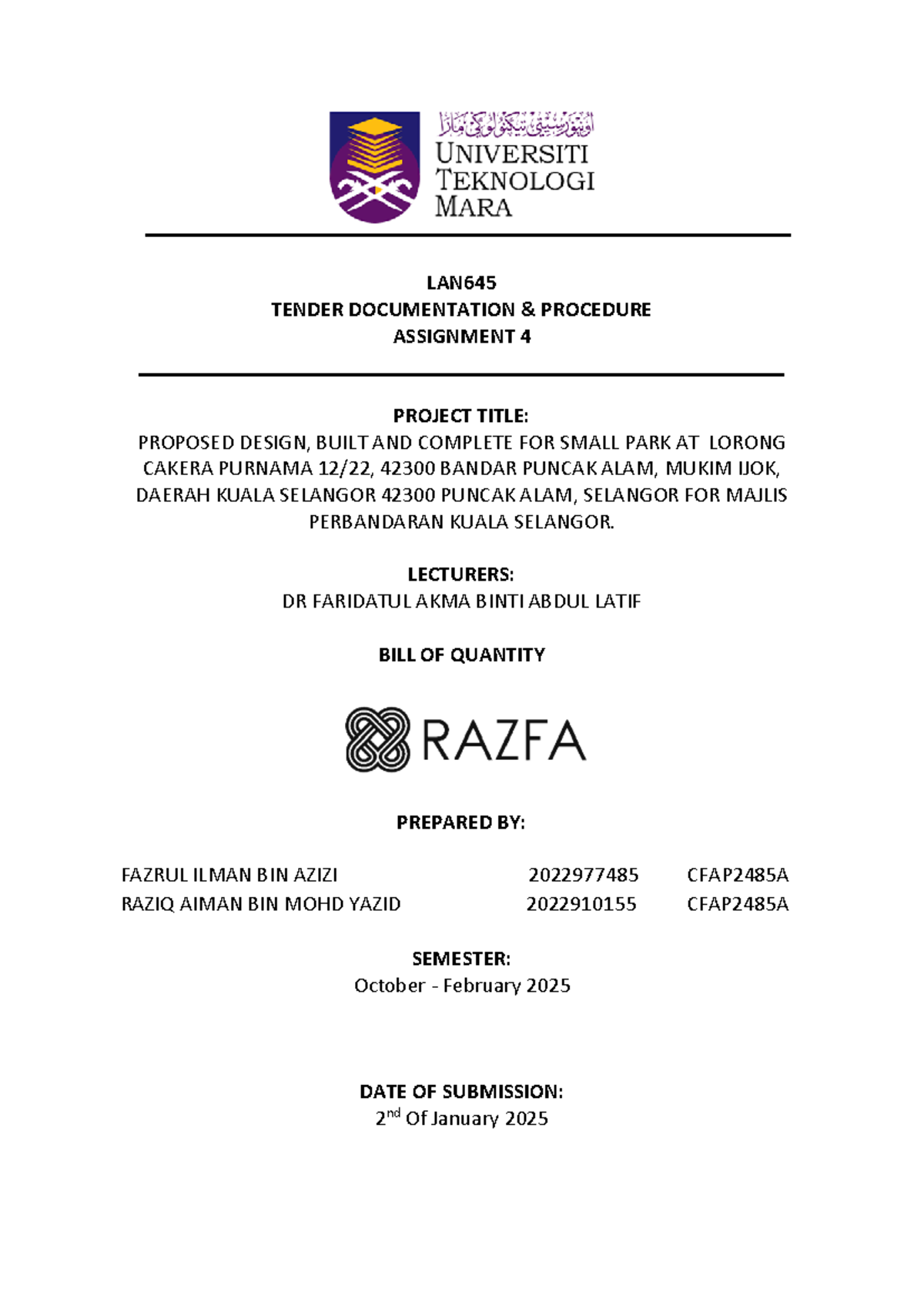 BQ Razfa 02012 5 - tutorial - LAN6 45 TENDER DOCUMENTATION & PROCEDURE ...