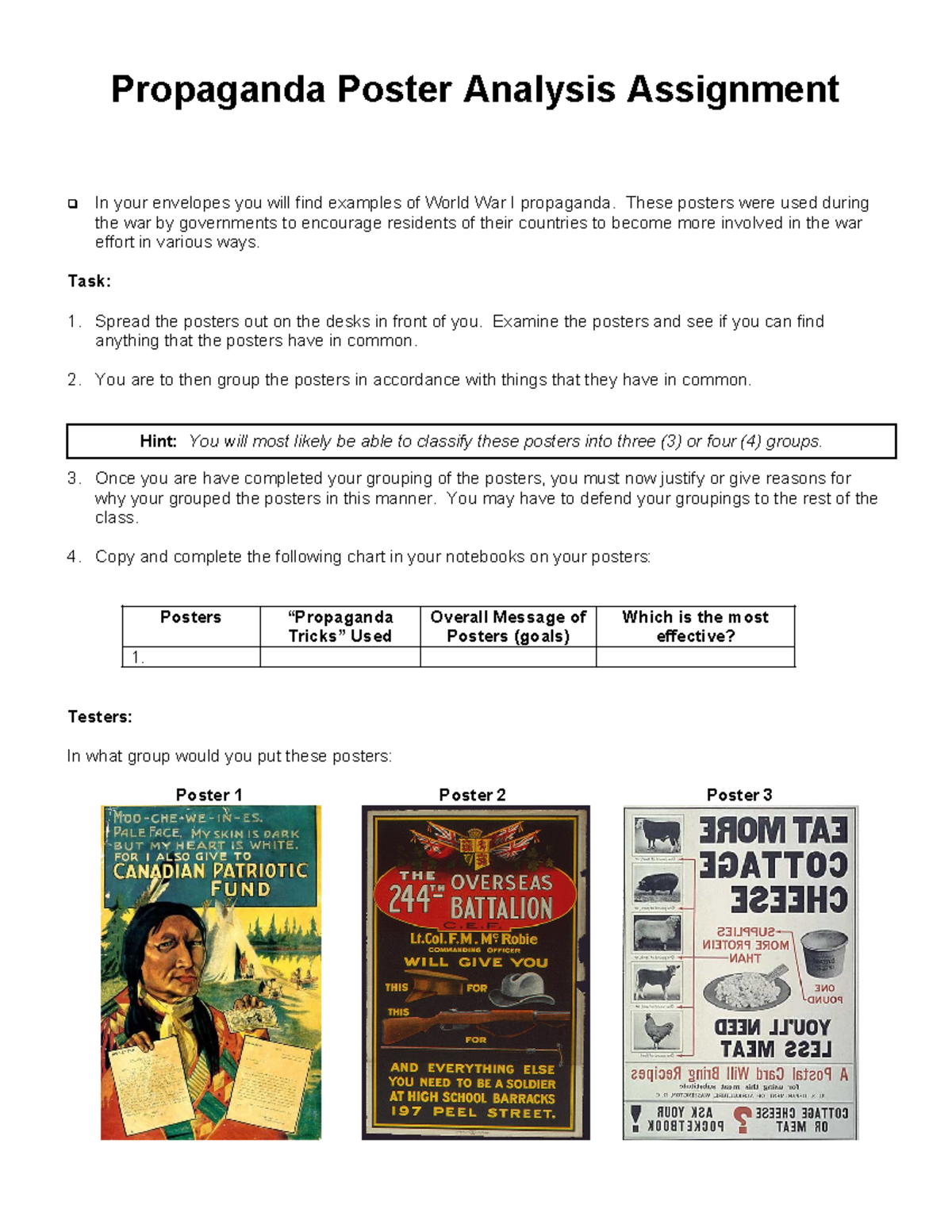 WWI Propaganda Poster Analysis Assignment - Studocu