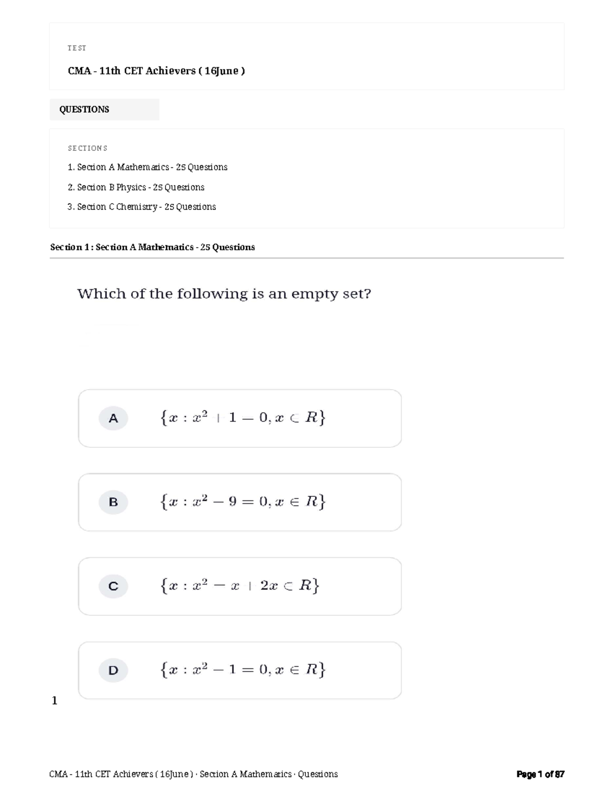 CMA 11th CET Achievers: Mathematics Questions (16 June) - Studocu