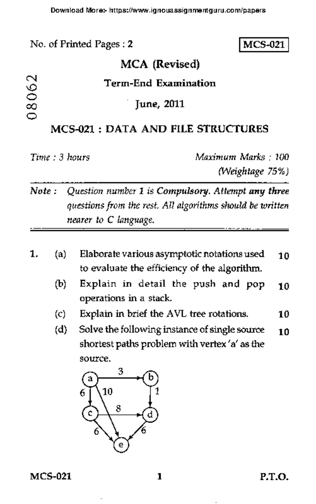 MCS-021 Previous Year Exam Question Papers: Data and File Structures ...