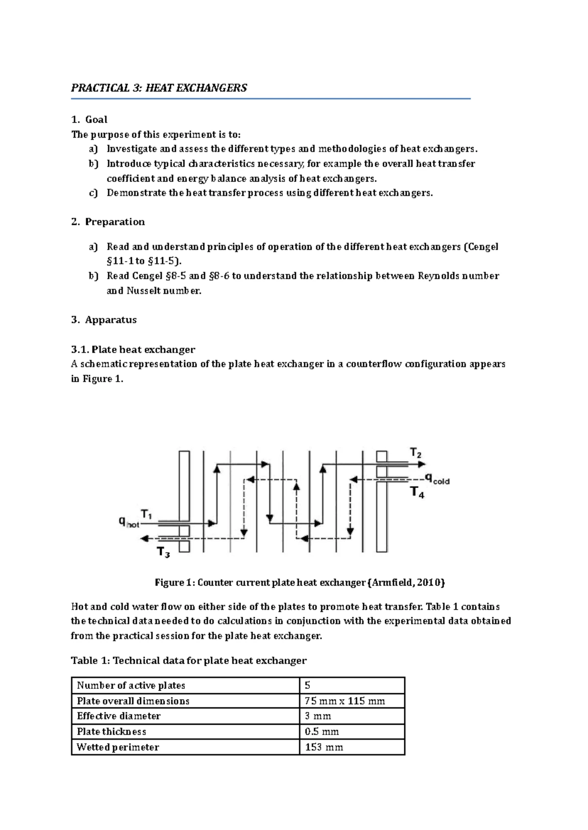Prac 3 instructions - PRACTICAL 3: HEAT EXCHANGERS Goal The purpose of ...