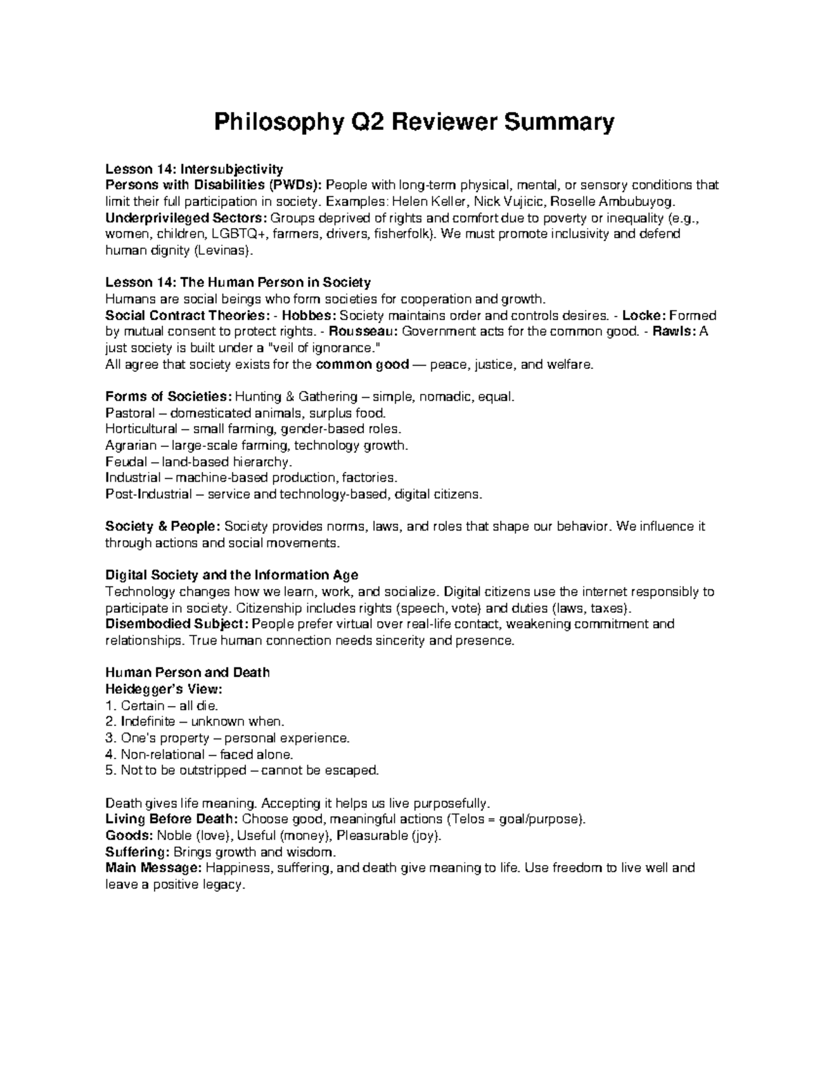 Philosophy Q2 Reviewer: Lesson 14 - Intersubjectivity & Society ...