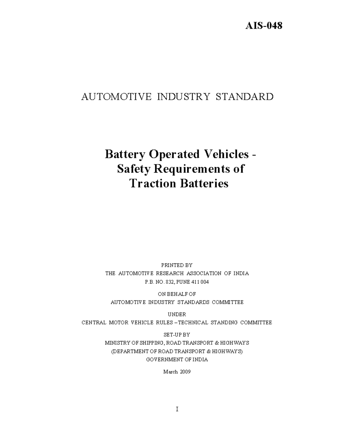 AIS-048 - Safety Requirements for Traction Batteries in BOVs - Studocu