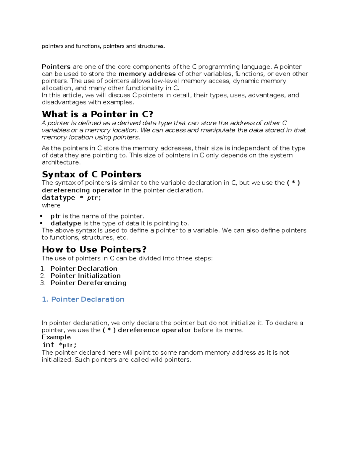 C Unit 5 - Notes on Pointers and Functions in C Programming - Studocu