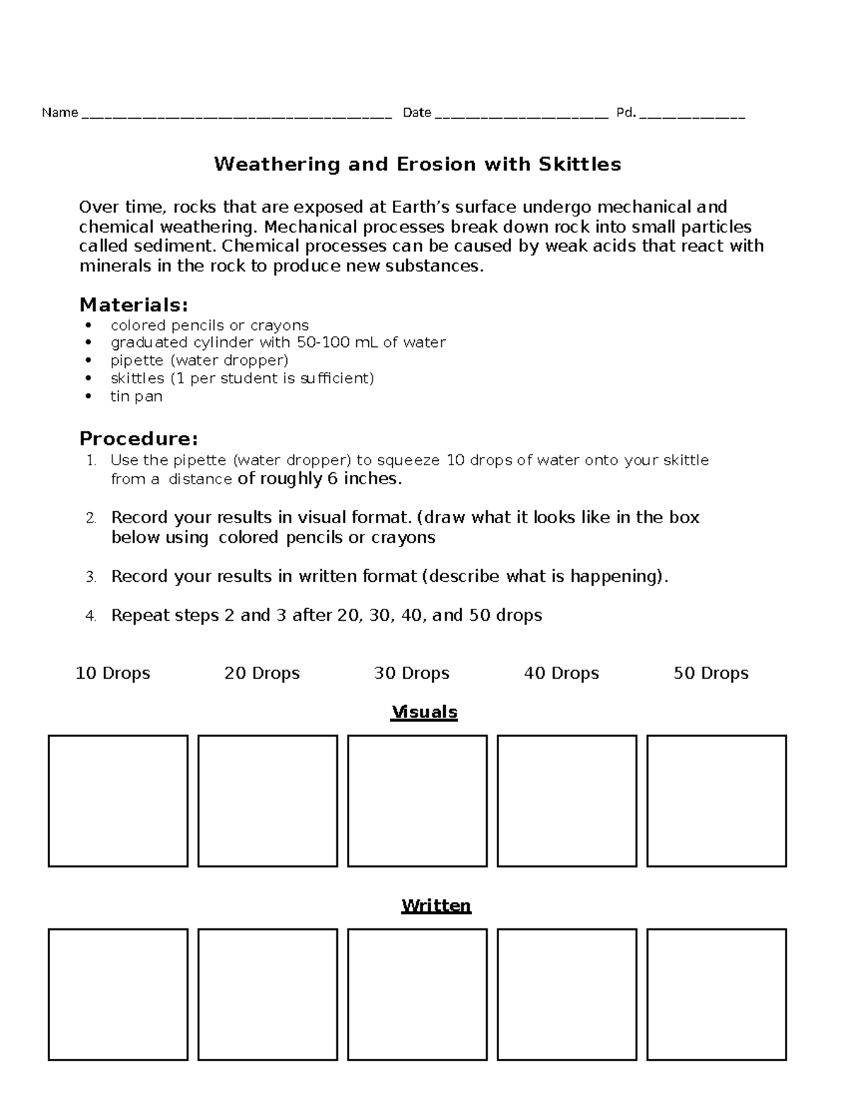 Skittles Weatheringand Erosion Lab Activity - Name