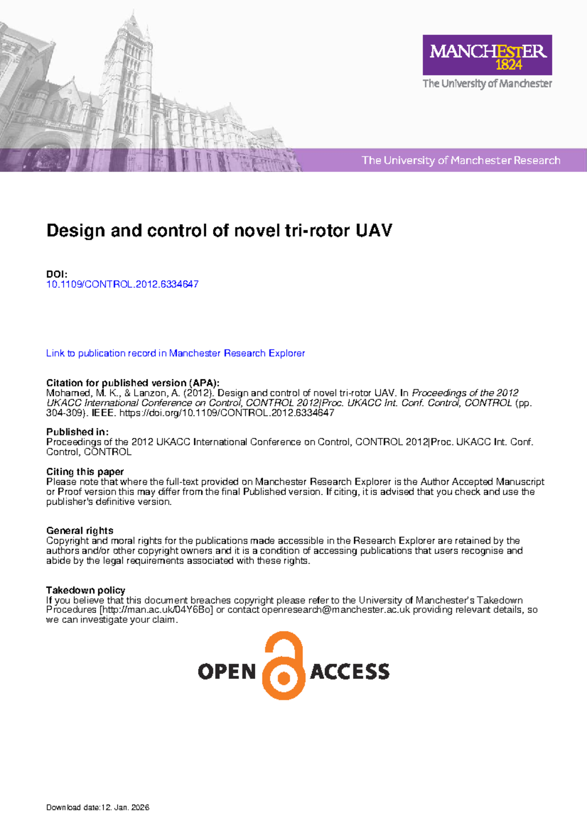 Design and Control of a Novel UAV: A Tricopter Approach - Studocu
