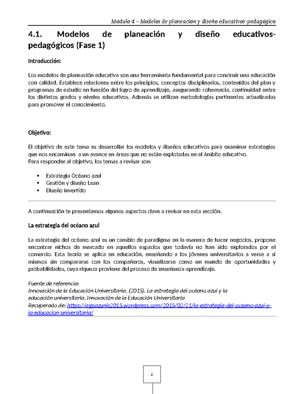 Módulo 4: Modelos de Planeación y Diseño Educativos (Fase 1) - Studocu