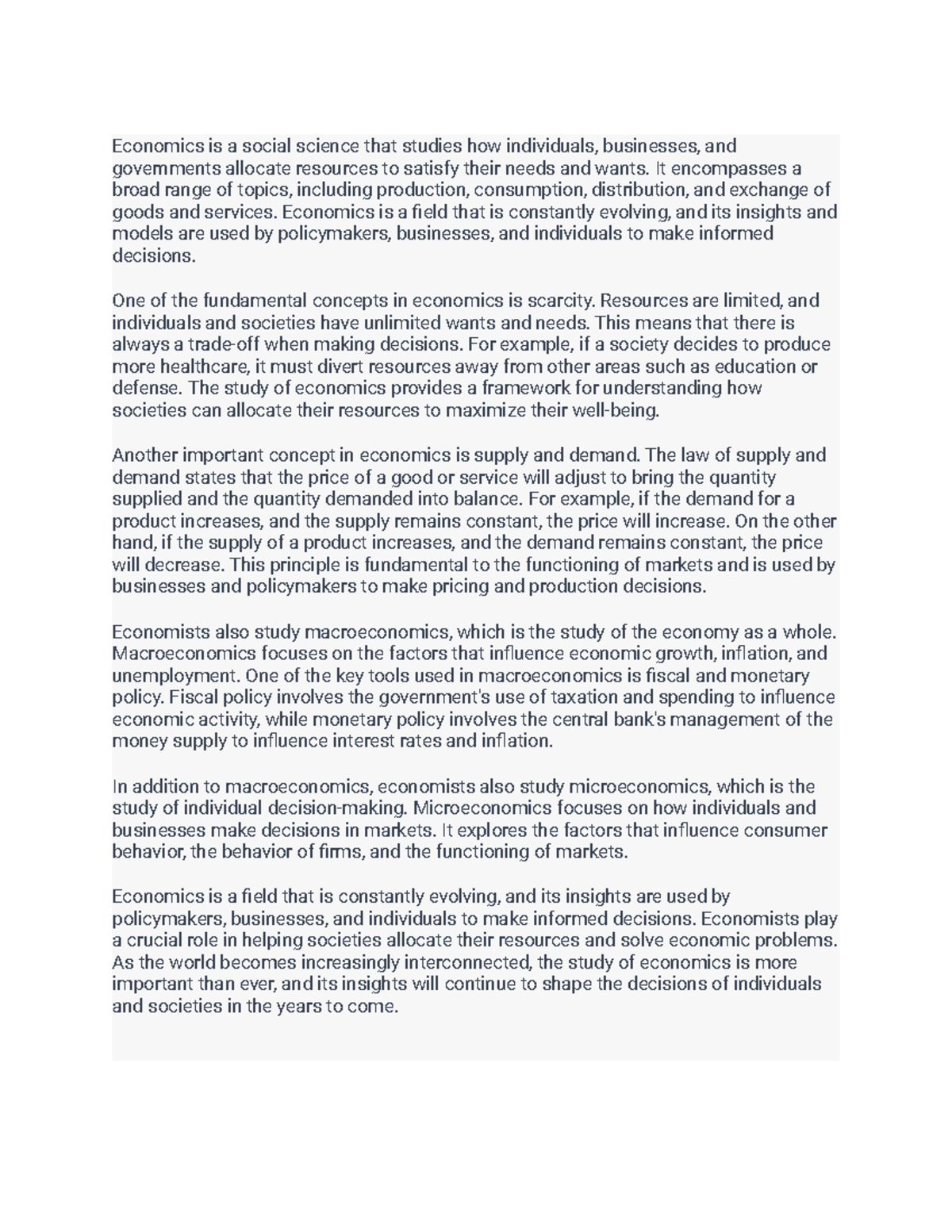 Essay on economics - Economics is a social science that studies how ...