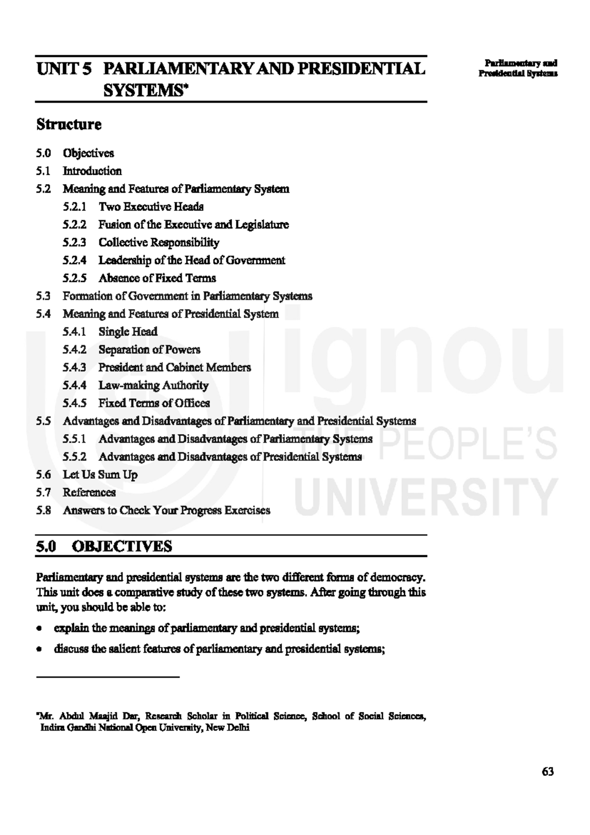 UNIT 5: COMPARATIVE STUDY OF PARLIAMENTARY & PRESIDENTIAL SYSTEMS - Studocu