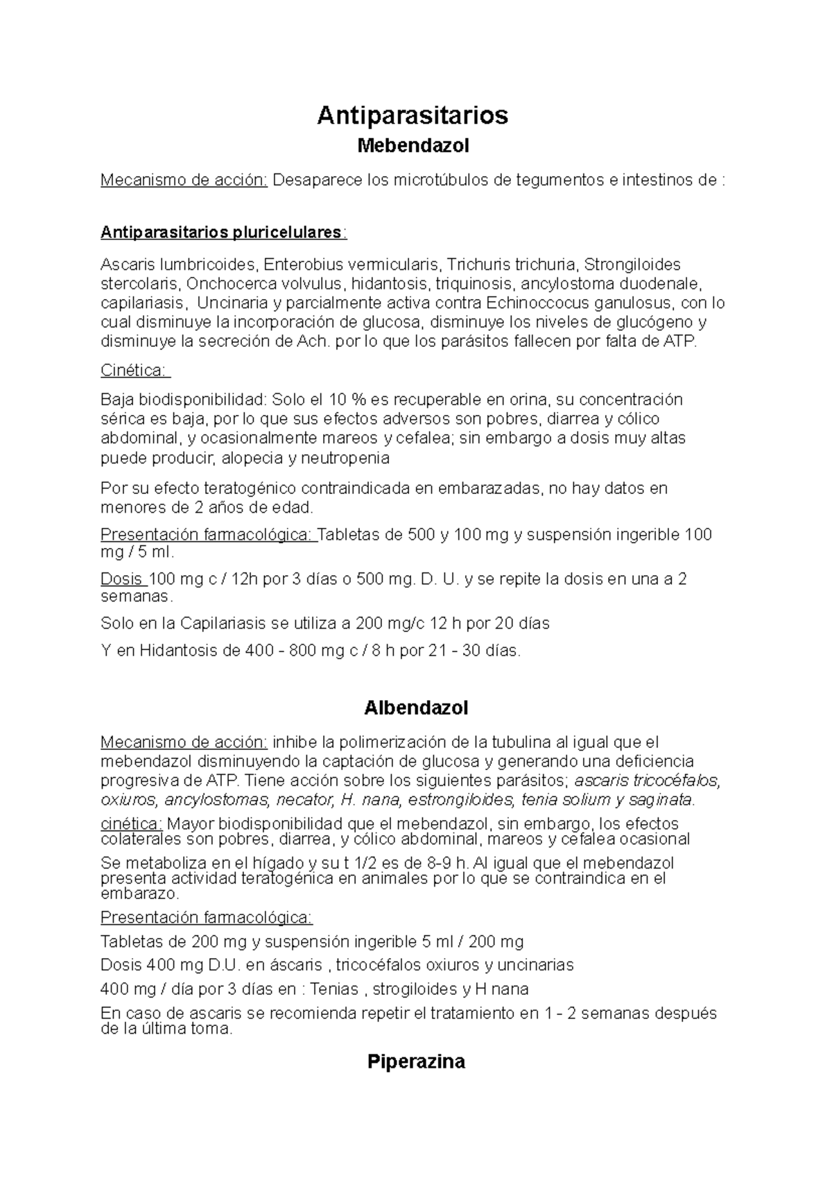 Antiparasitarios: Mecanismos, Farmacodinamia y Farmacocinética - Studocu