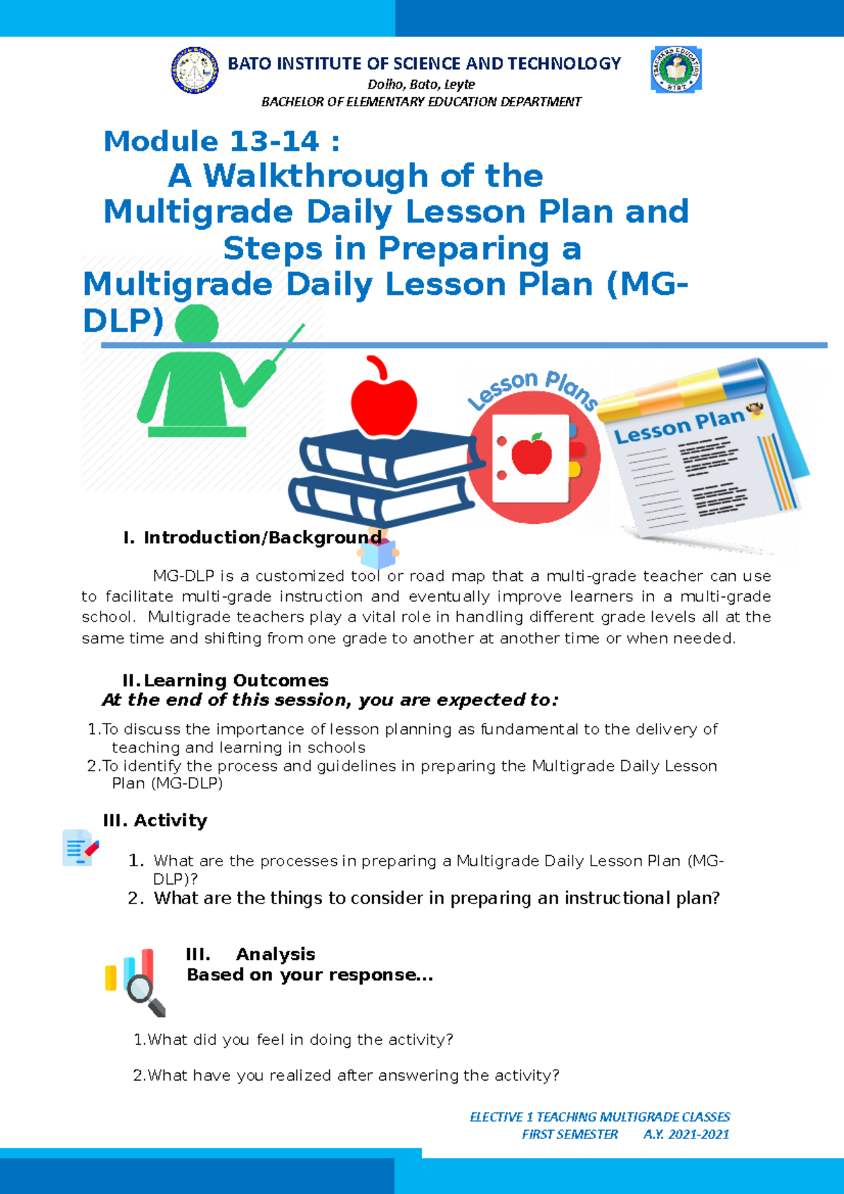 Elective 1 Module 13-14: Multigrade Daily Lesson Planning 22-23 - Studocu