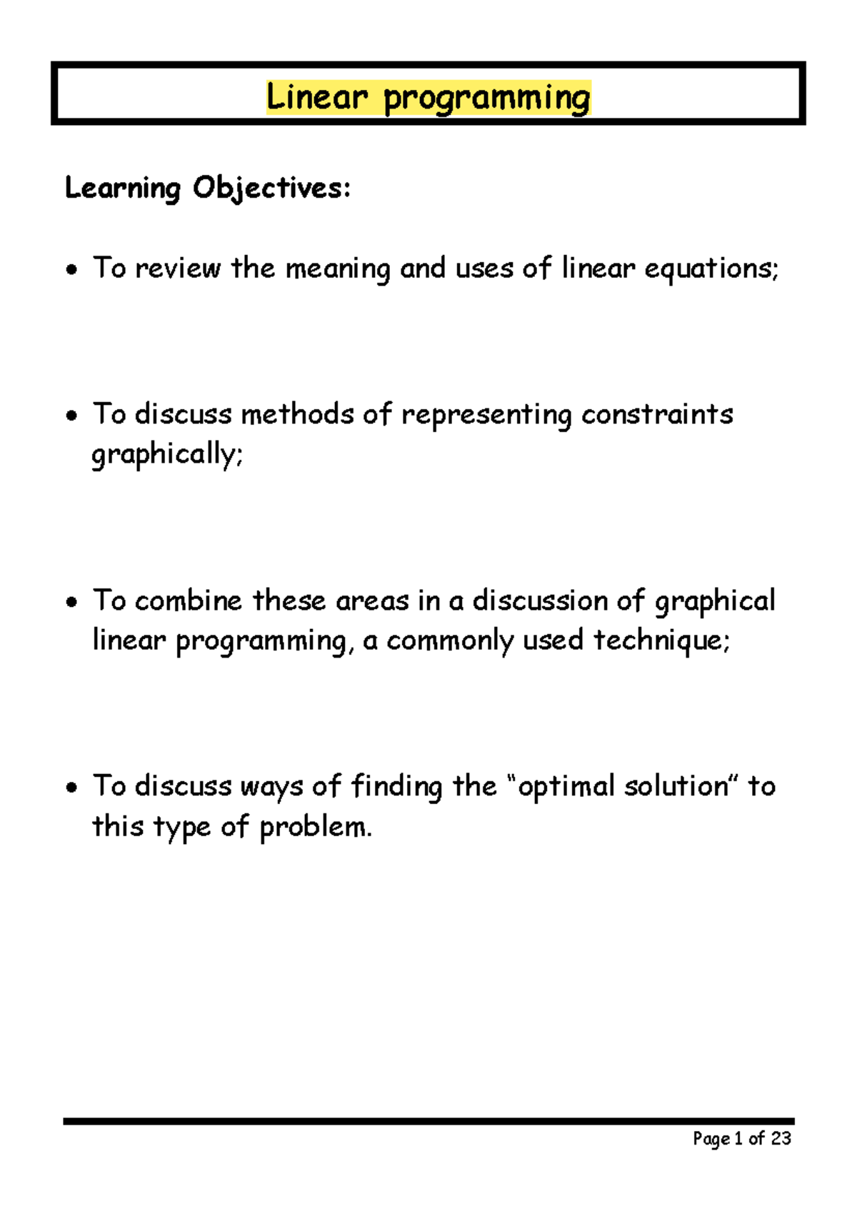 Lecture 9 - Linear Programming for Quantative Methods. - Learning ...