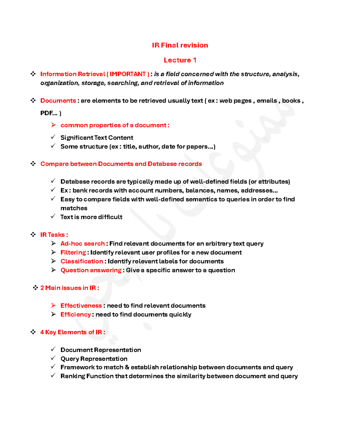 IR Final Exam Revision Notes - Key Concepts & Techniques - Studocu