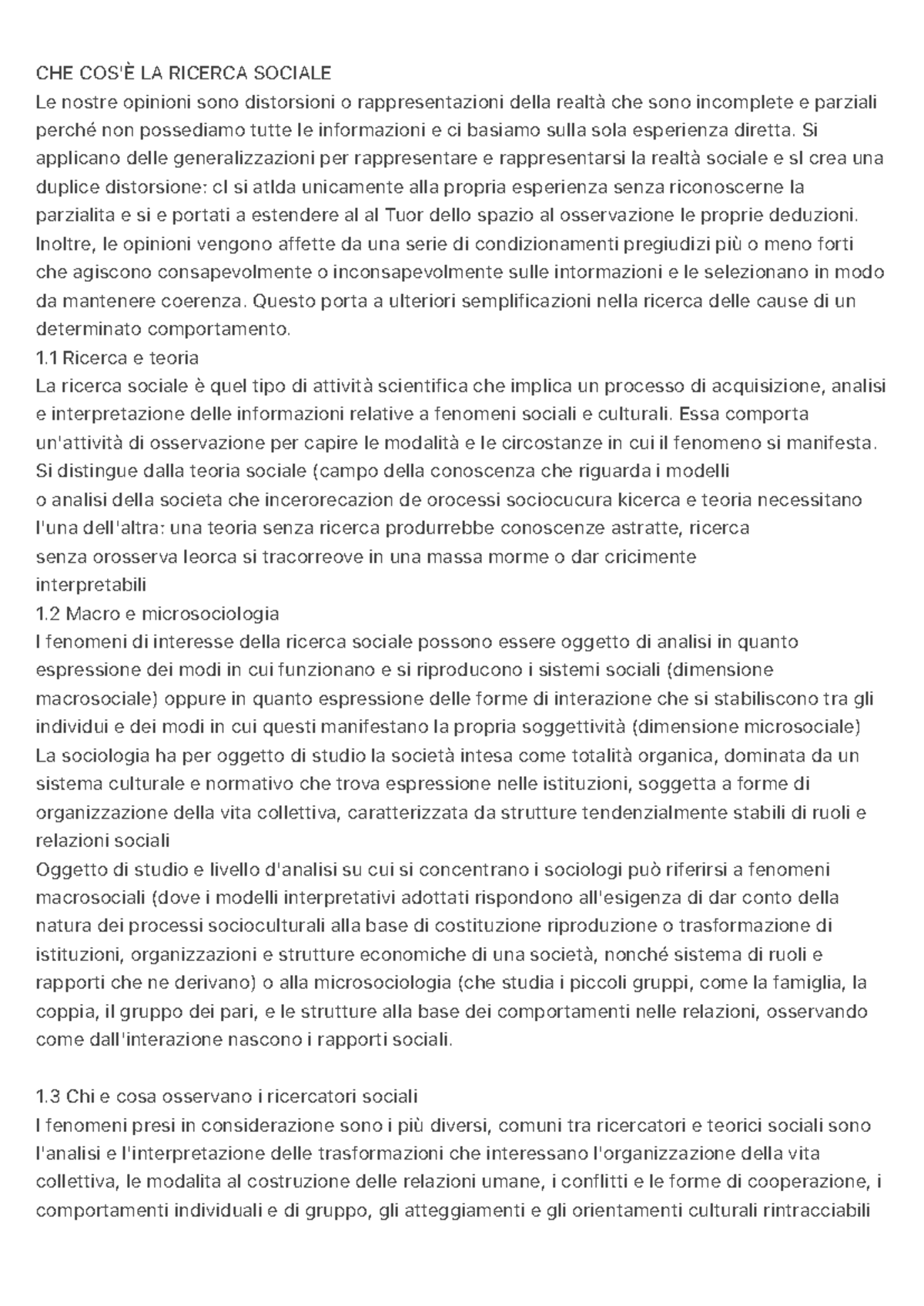 CHE 101: Introduzione alla Ricerca Sociale e alle sue Dinamiche - Studocu