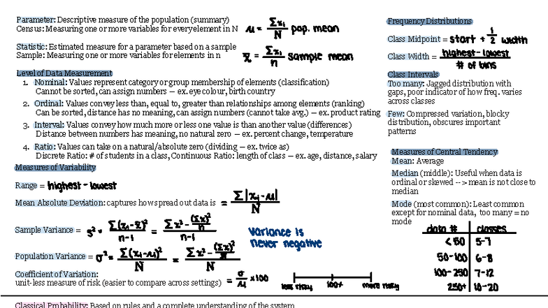 Stats Cheat Sheet: Descriptive Measures & Probability Concepts - Studocu