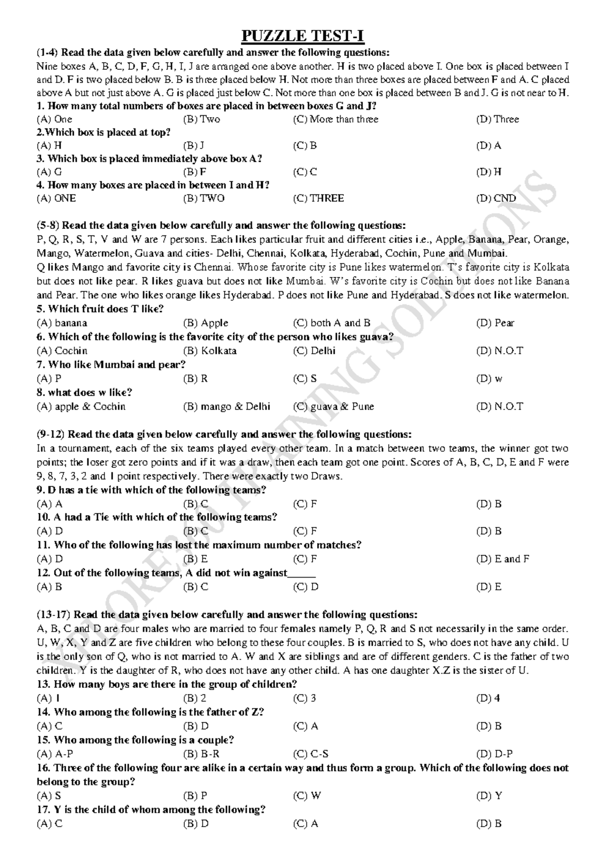 Logic Puzzle Test-I: Box Arrangement and Relationships Analysis - Studocu