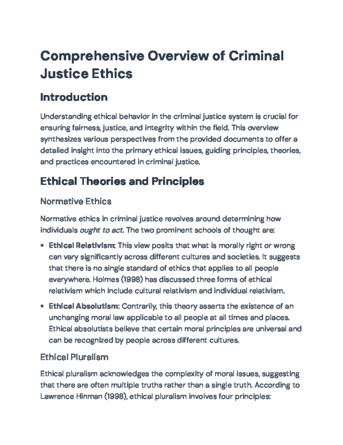 Comprehensive Overview of Criminal Justice Ethics (CJ 101 ...