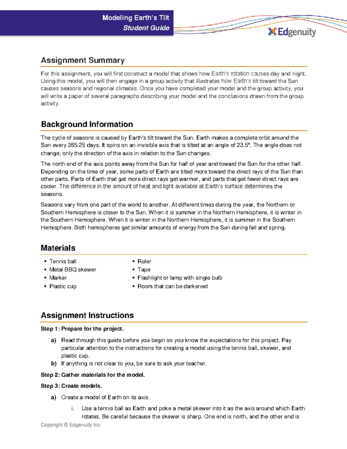 Modeling Earth's Tilt and Rotation: Student Guide for Assignment - Studocu