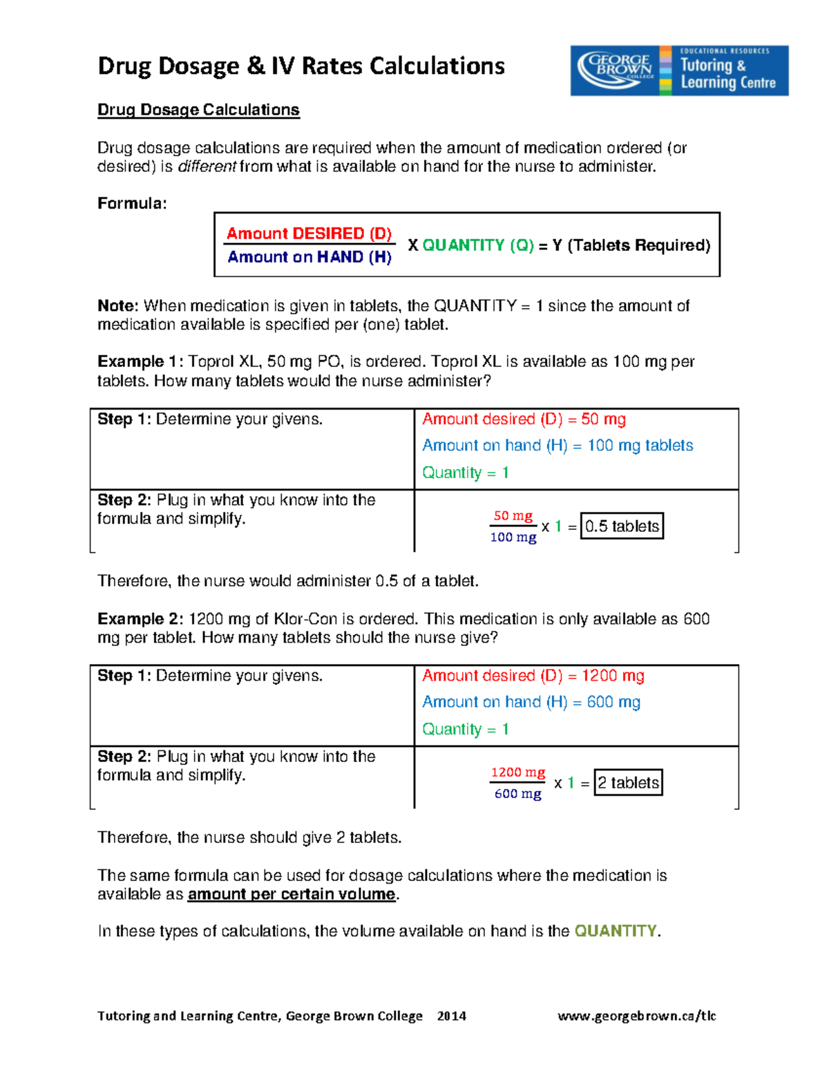 Drug Dosage & IV Rates Calculations - Drug Dosage & IV Rates ...