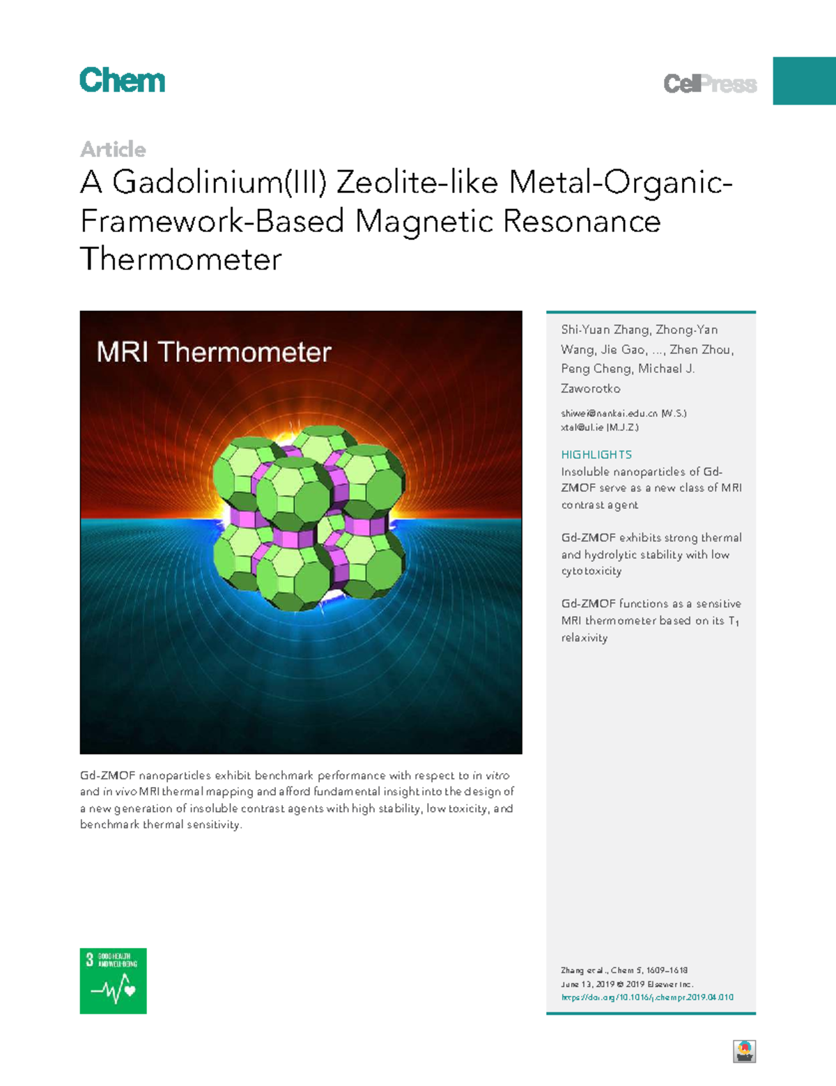 A Gadolinium(III) Zeolite-like MOF as a Novel MRI Thermometer - Studocu
