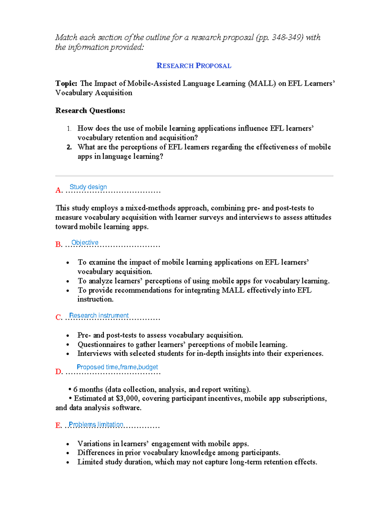 Matching Outline for Research Proposal: MALL & EFL Vocabulary ...