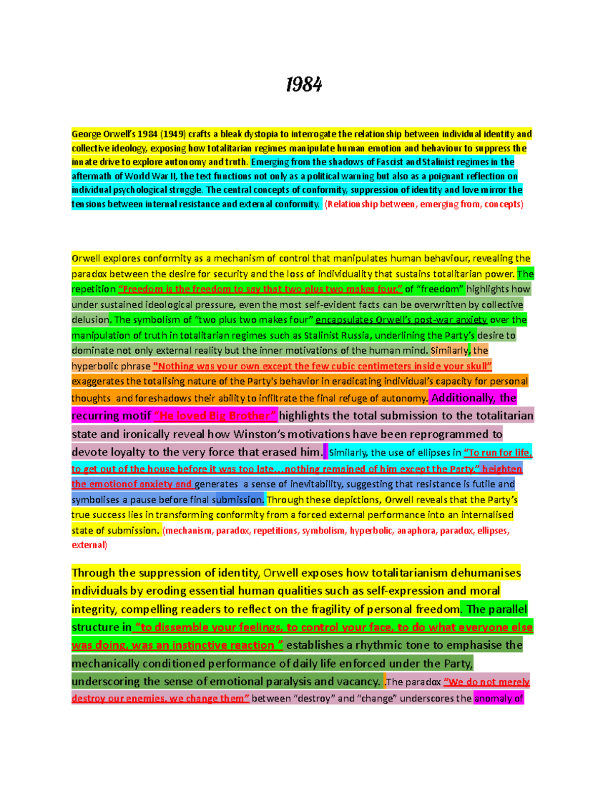 1984 HSC Essay - Band 6 Analysis of Totalitarianism and Identity - Studocu