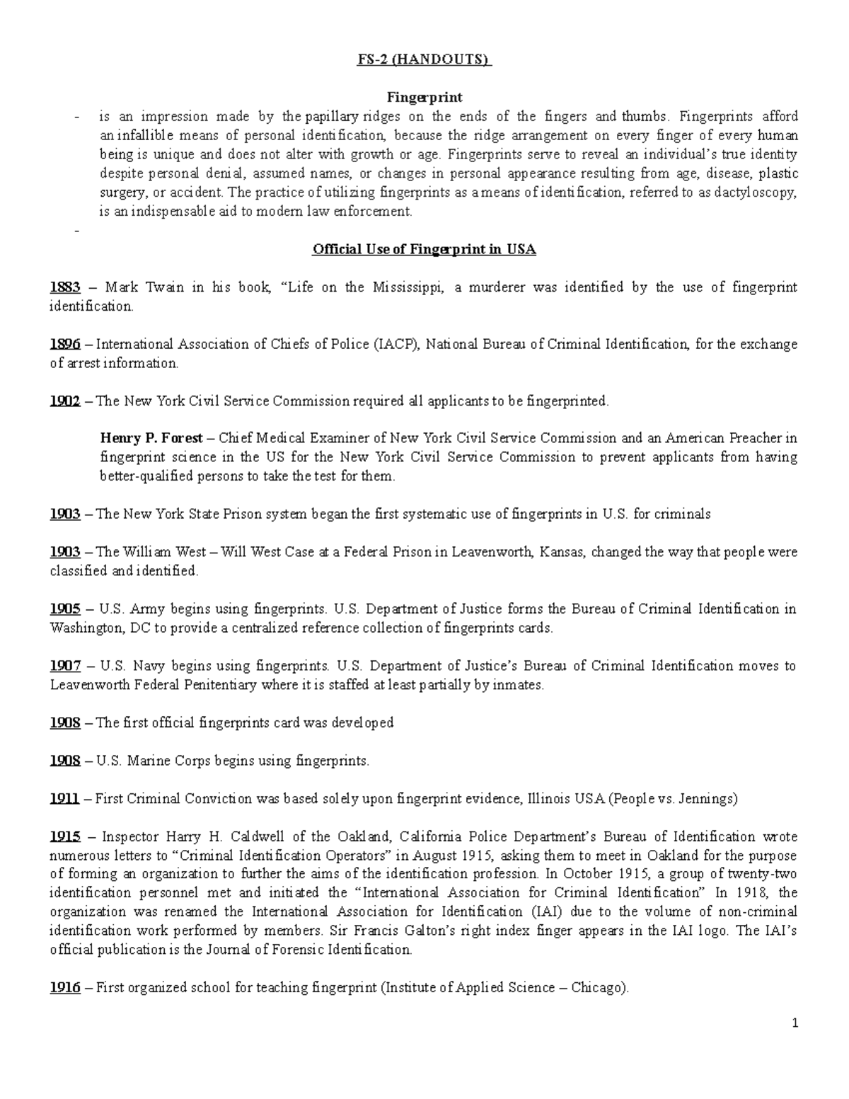 Fingerprint Lecture 1st Semeste 2021 - FS-2 (HANDOUTS) Fingerprint is ...
