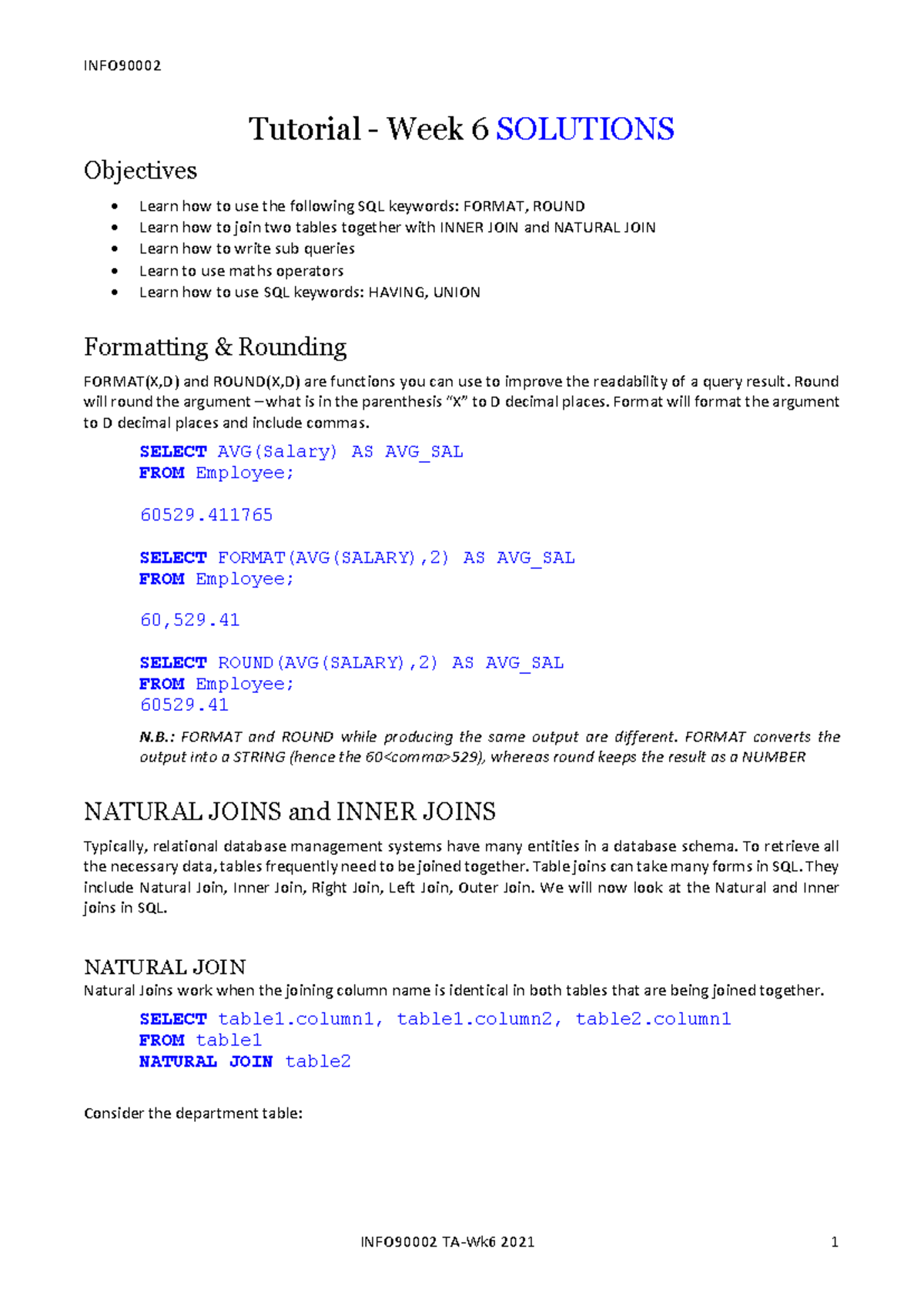 Week 6 SQL Advanced Tutorial Solutions and Techniques - Studocu