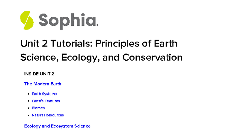 Unit 2 Tutorials: Earth Science, Ecology & Conservation Overview - Studocu