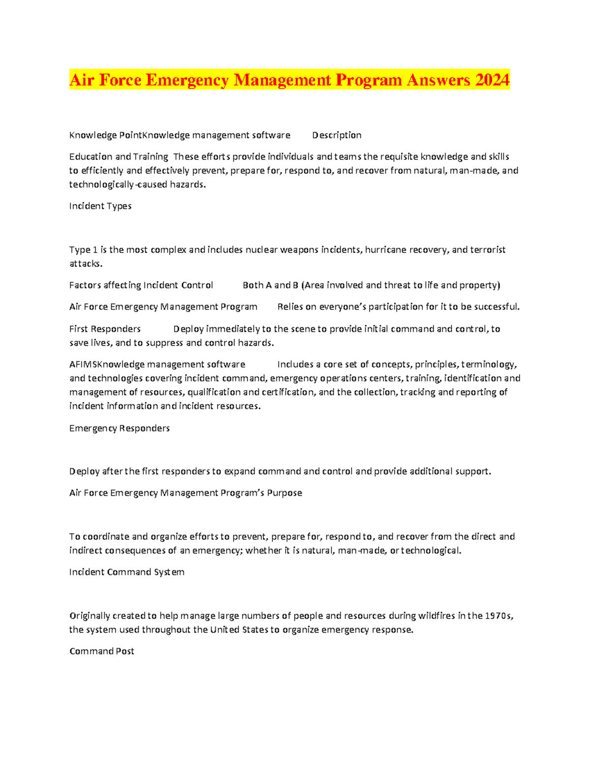 AAMS Final Exam: Air Force Emergency Management Program 2024 Guide ...