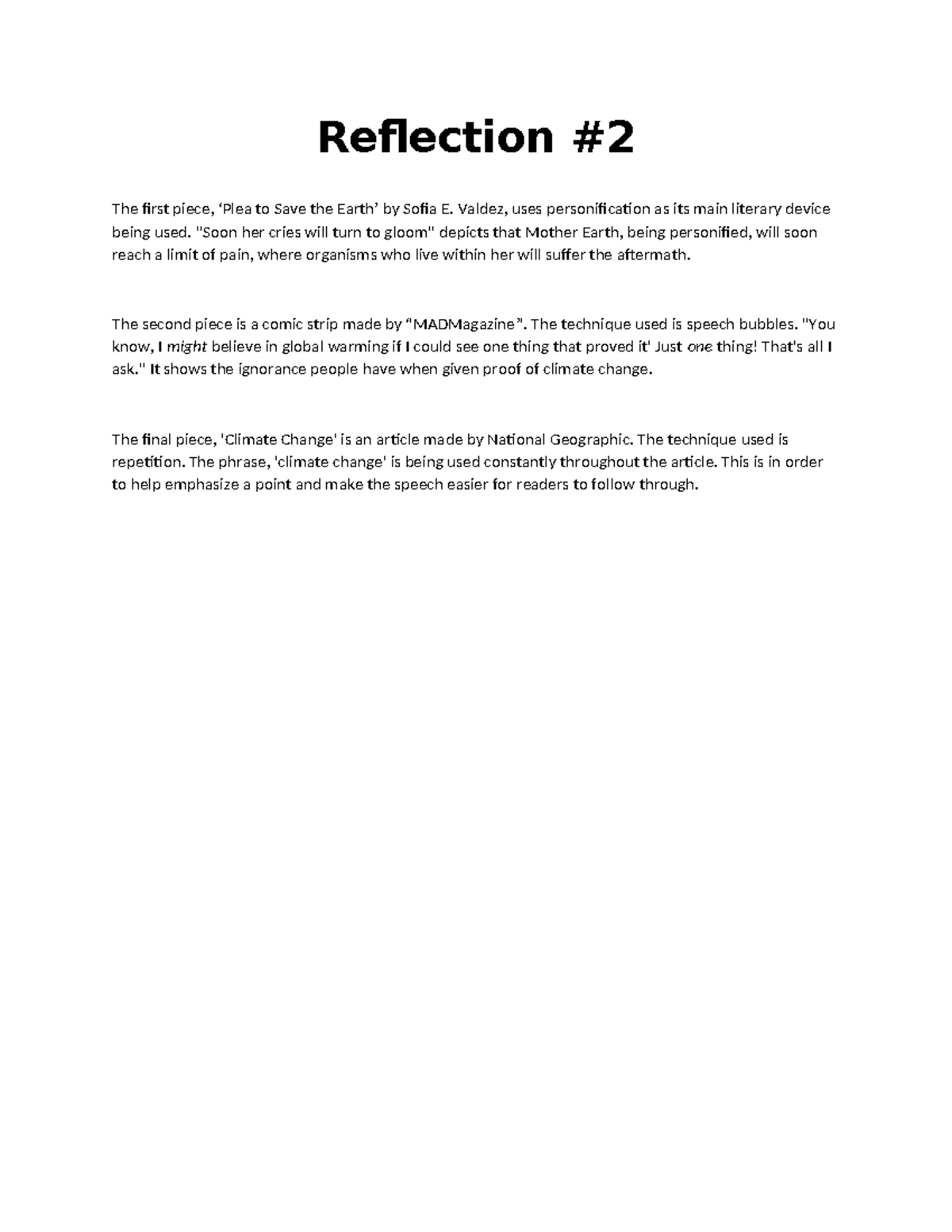 Climate Change Reflection #2: Literary Devices in Environmental Works ...