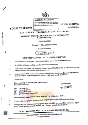 CSEC ENGLISH A Paper 01 General Proficiency Test Instructions - January ...