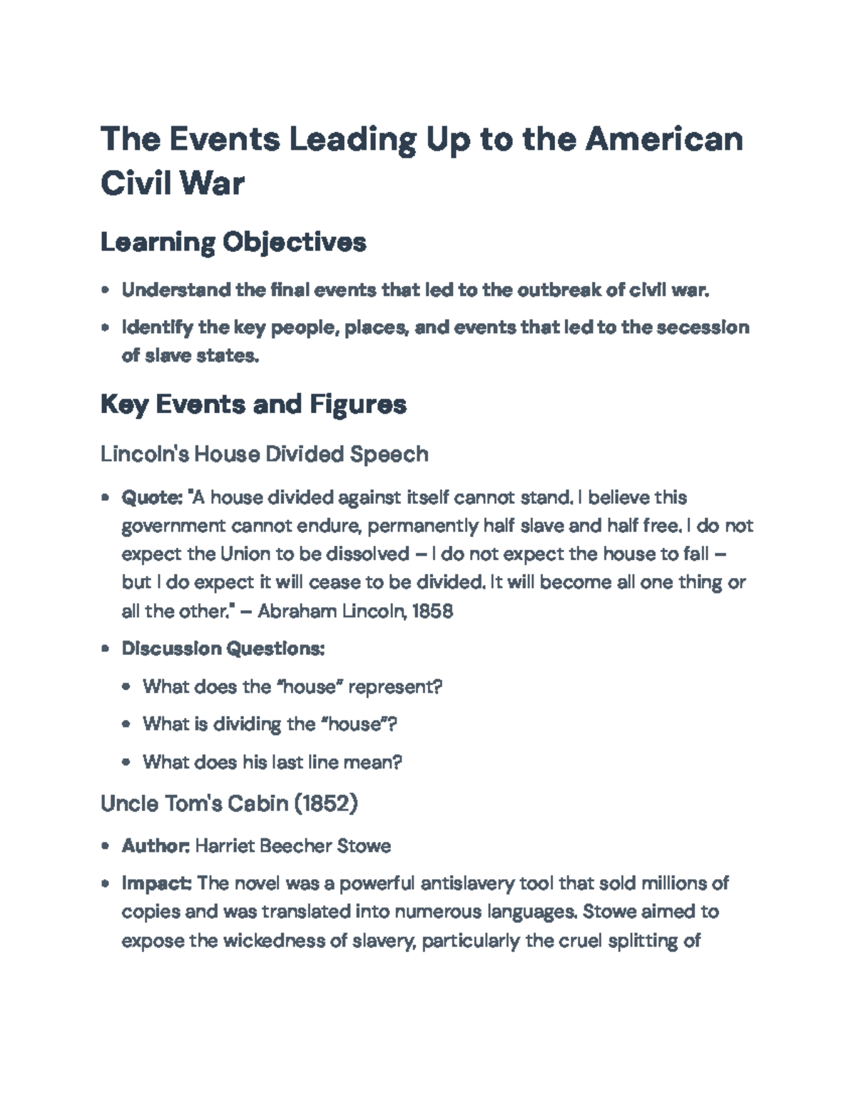 Events Leading Up to the American Civil War: Key Figures and Impacts ...