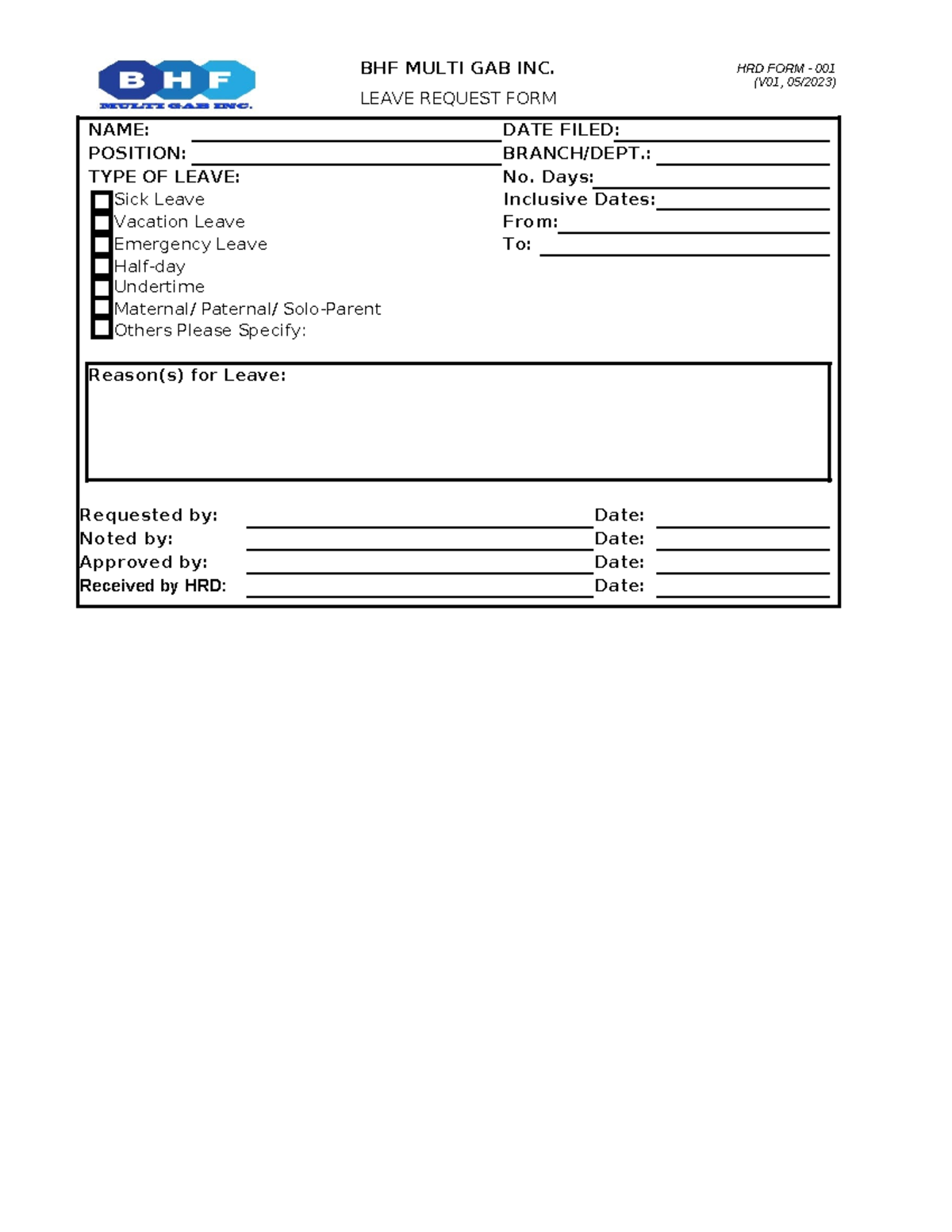 1. Multi Gab - Leave Form - electronics - BHF MULTI GAB INC. LEAVE ...
