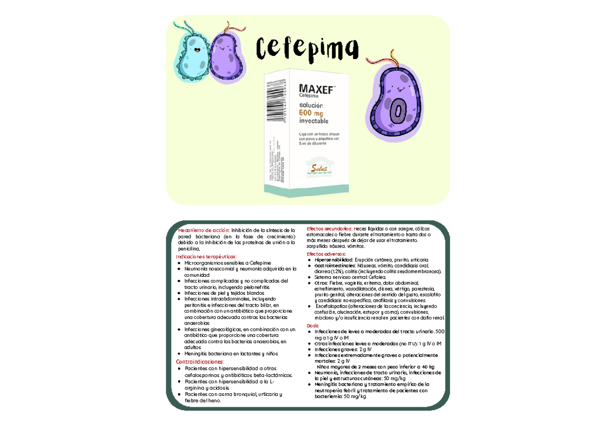 Cefalosporinas de Cuarta Generación: Cefepima y sus Usos Clínicos - Studocu